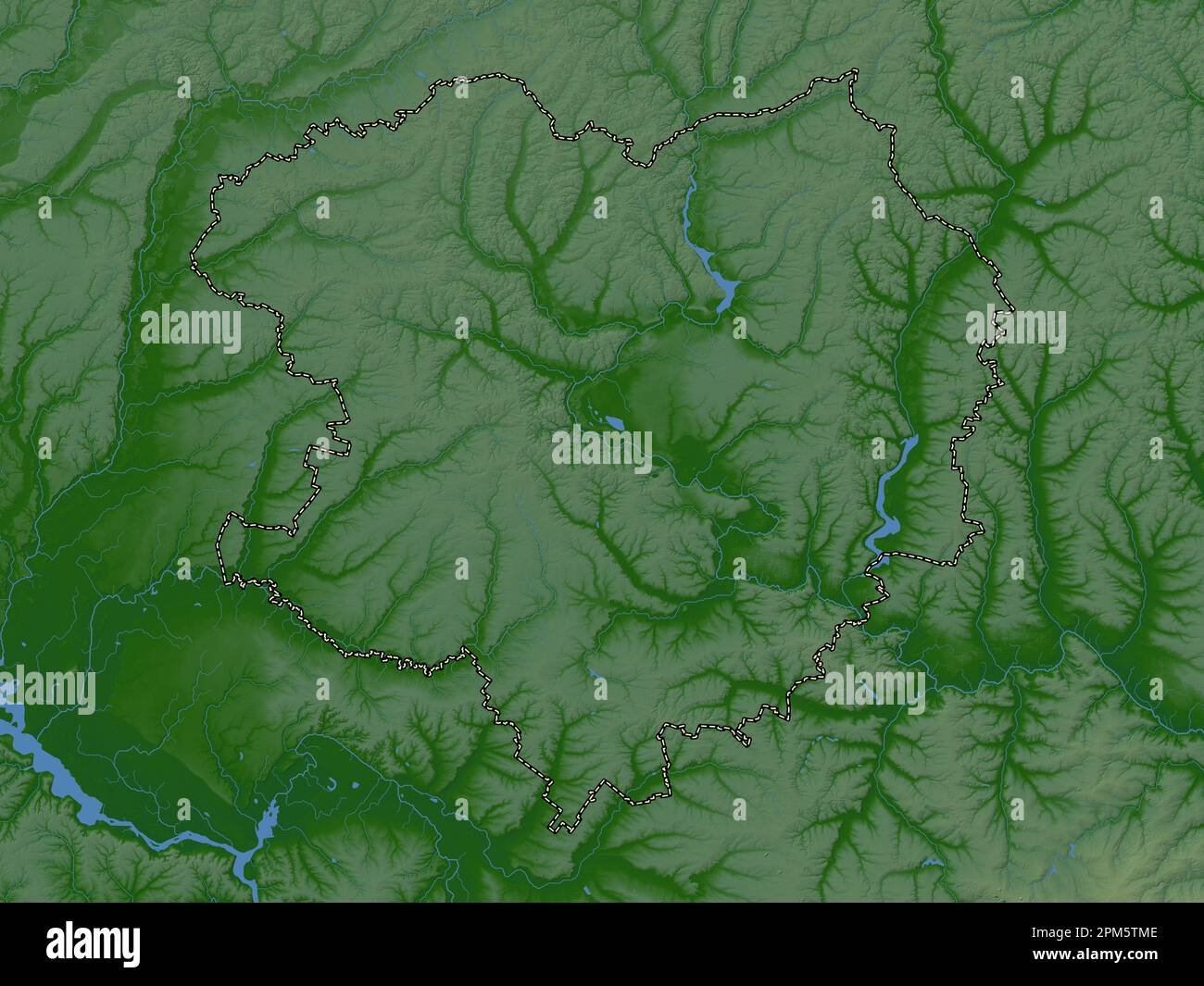 Kharkiv, region of Ukraine. Colored elevation map with lakes and rivers ...