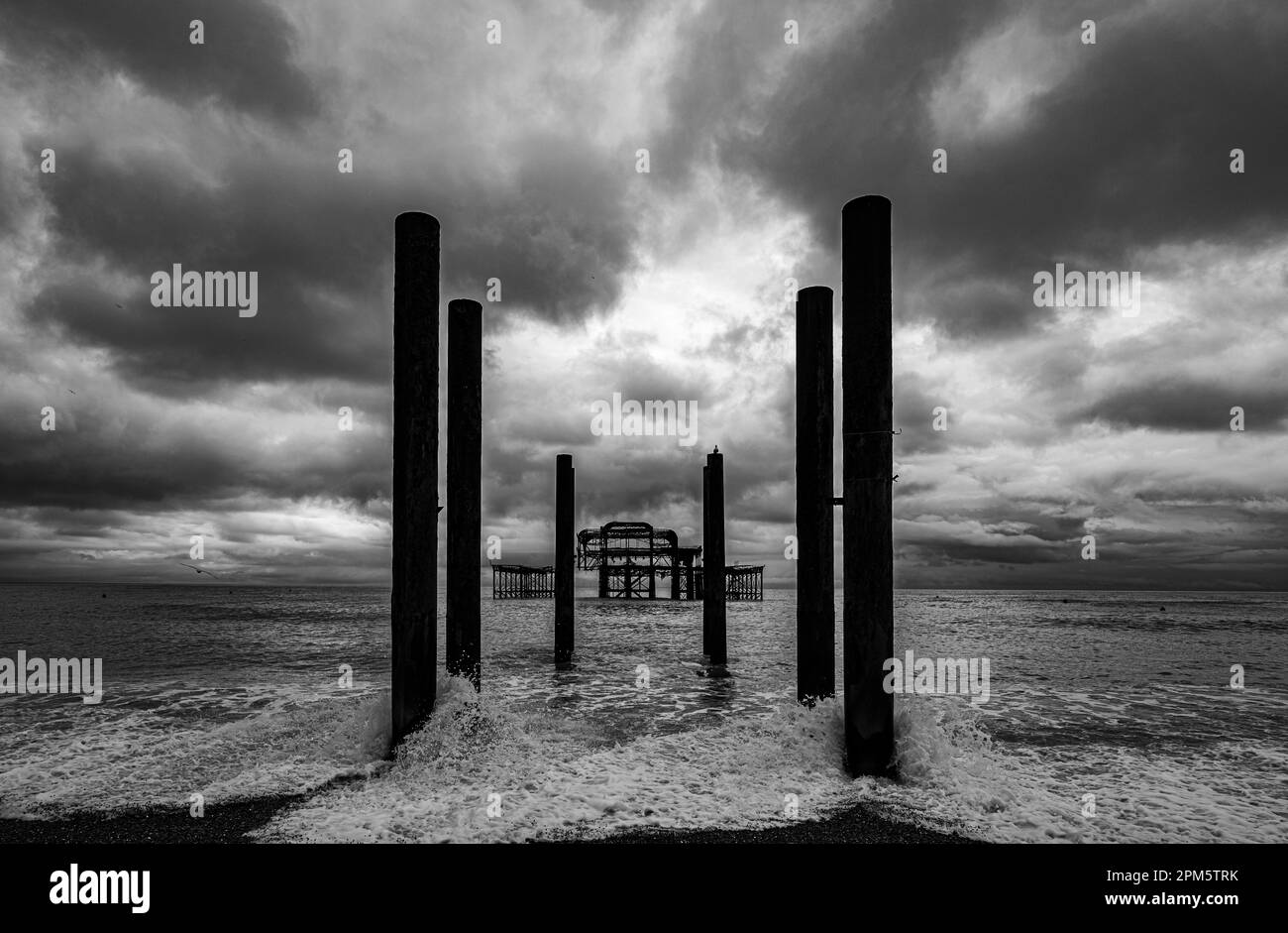 Beach pier in seaside Black and White Stock Photos & Images - Alamy