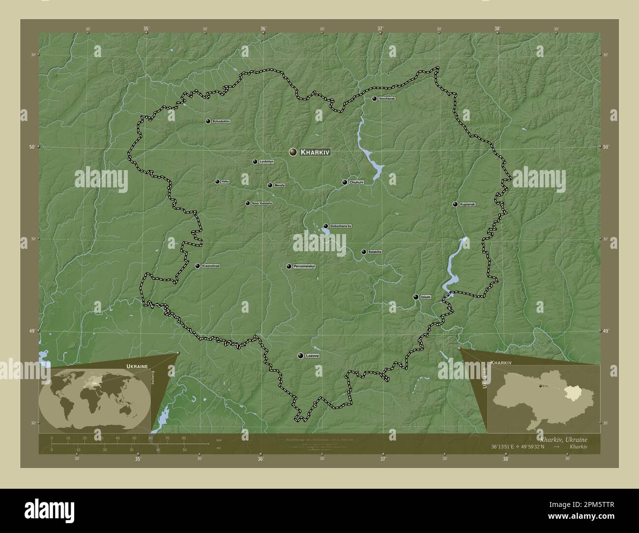 Kharkiv, region of Ukraine. Elevation map colored in wiki style with ...