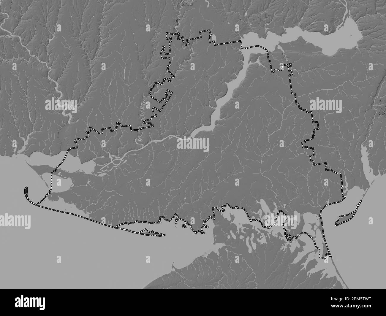 Kherson, region of Ukraine. Bilevel elevation map with lakes and rivers ...