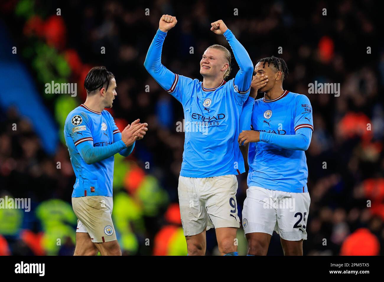 Erling Håland #9 of Manchester City celebrates his sides 3-0 victory at ...
