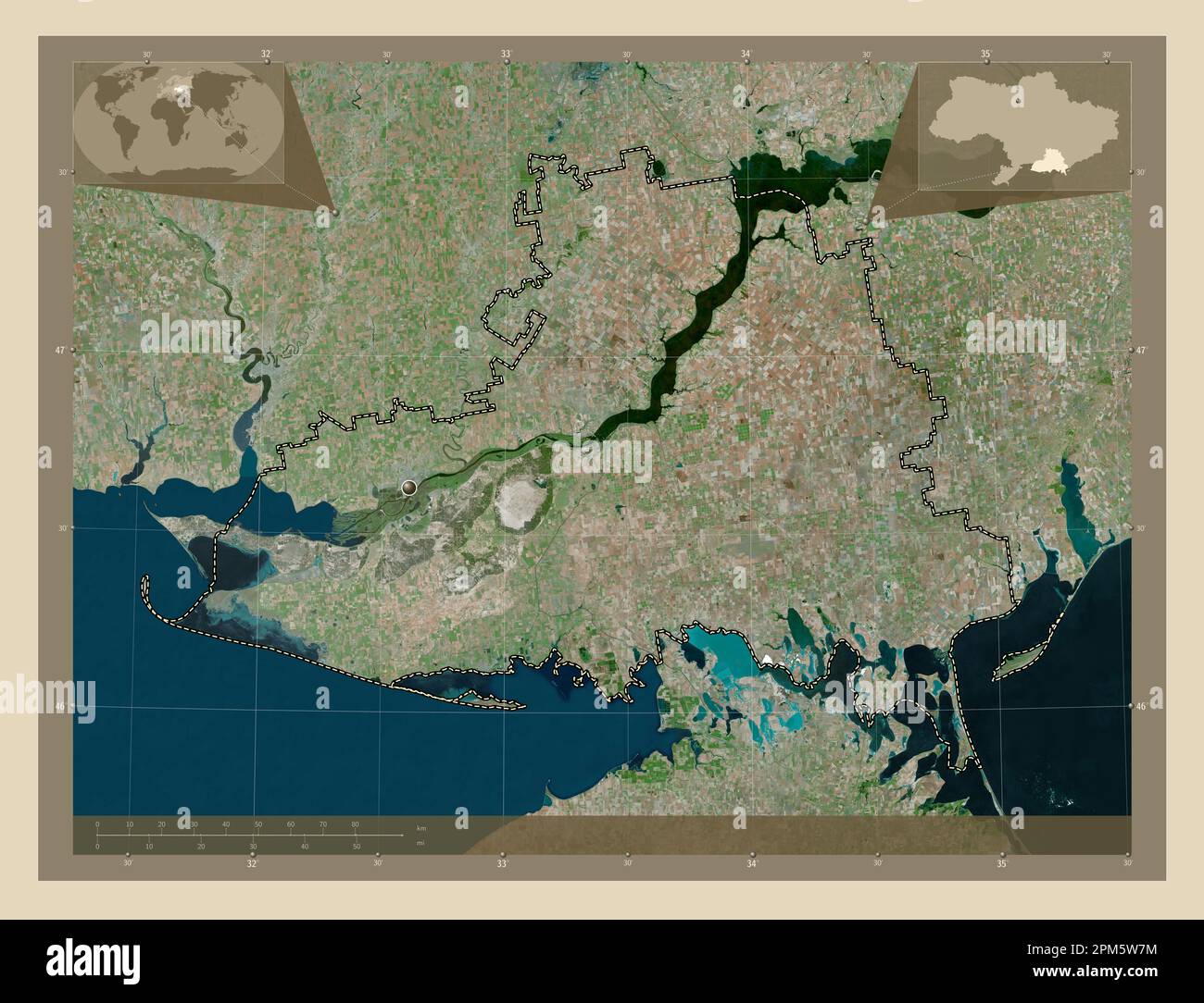 Kherson, region of Ukraine. High resolution satellite map. Corner ...