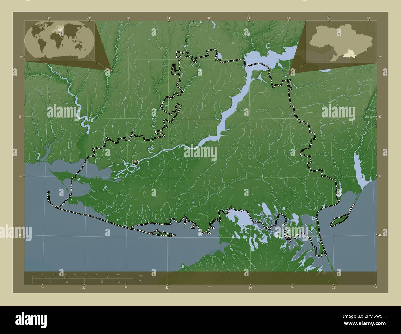Kherson, region of Ukraine. Elevation map colored in wiki style with ...