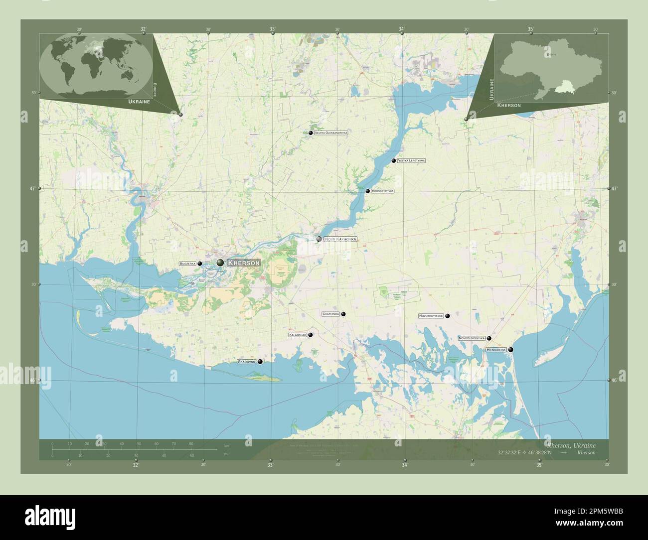 Kherson, region of Ukraine. Open Street Map. Locations and names of ...