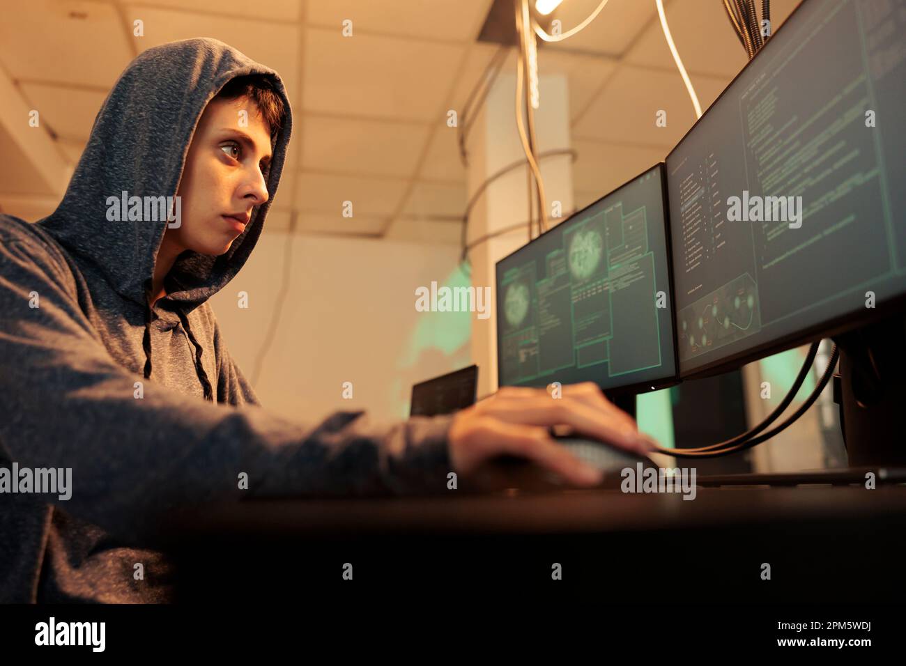 Computer Network Hacker Attack Data Breach Cyberterrorism Woman Programming Password Cracking
