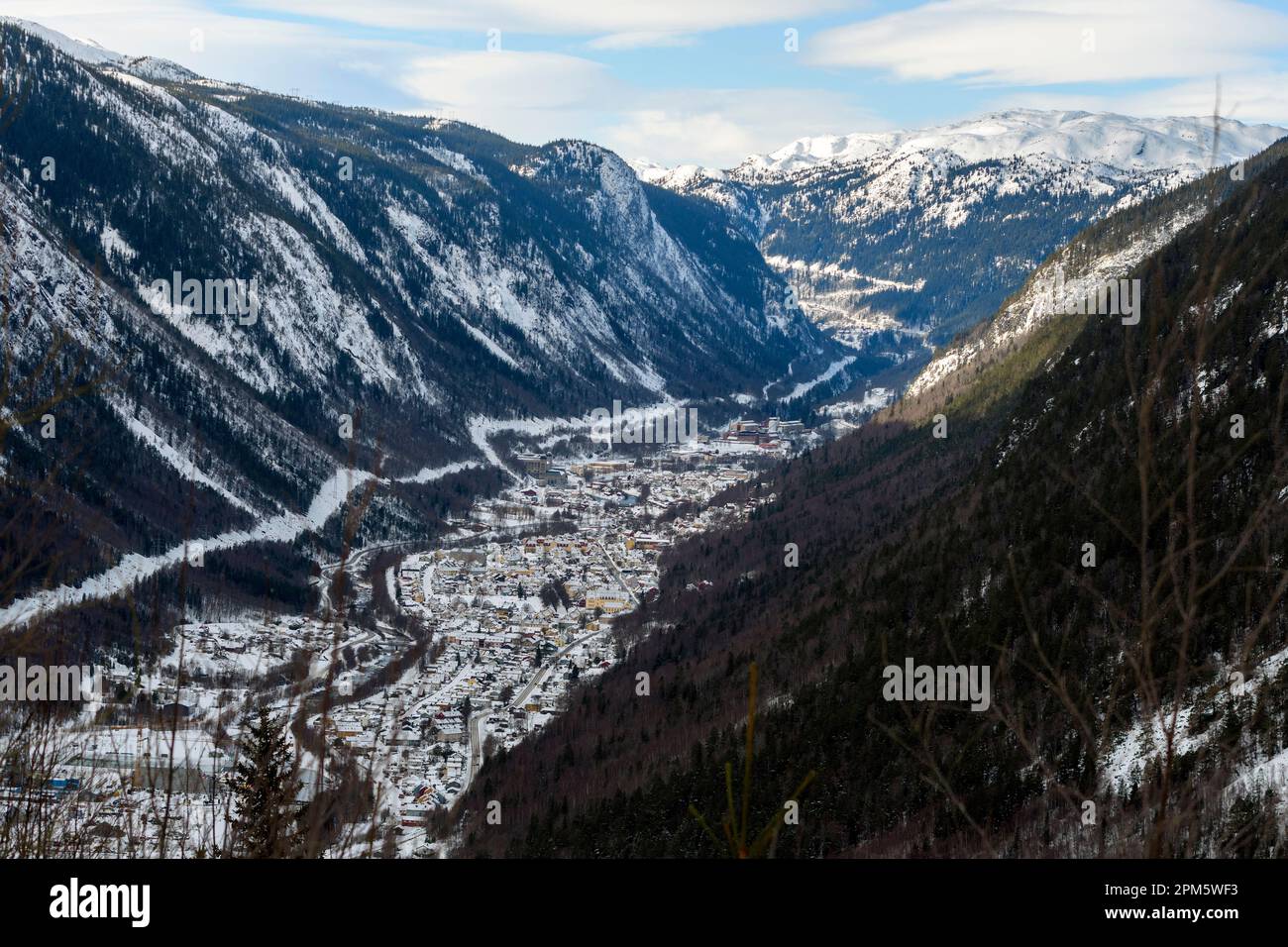 The city of Rjukan in Vestfjord-valley (Vestfold and Telemark), Norway ...