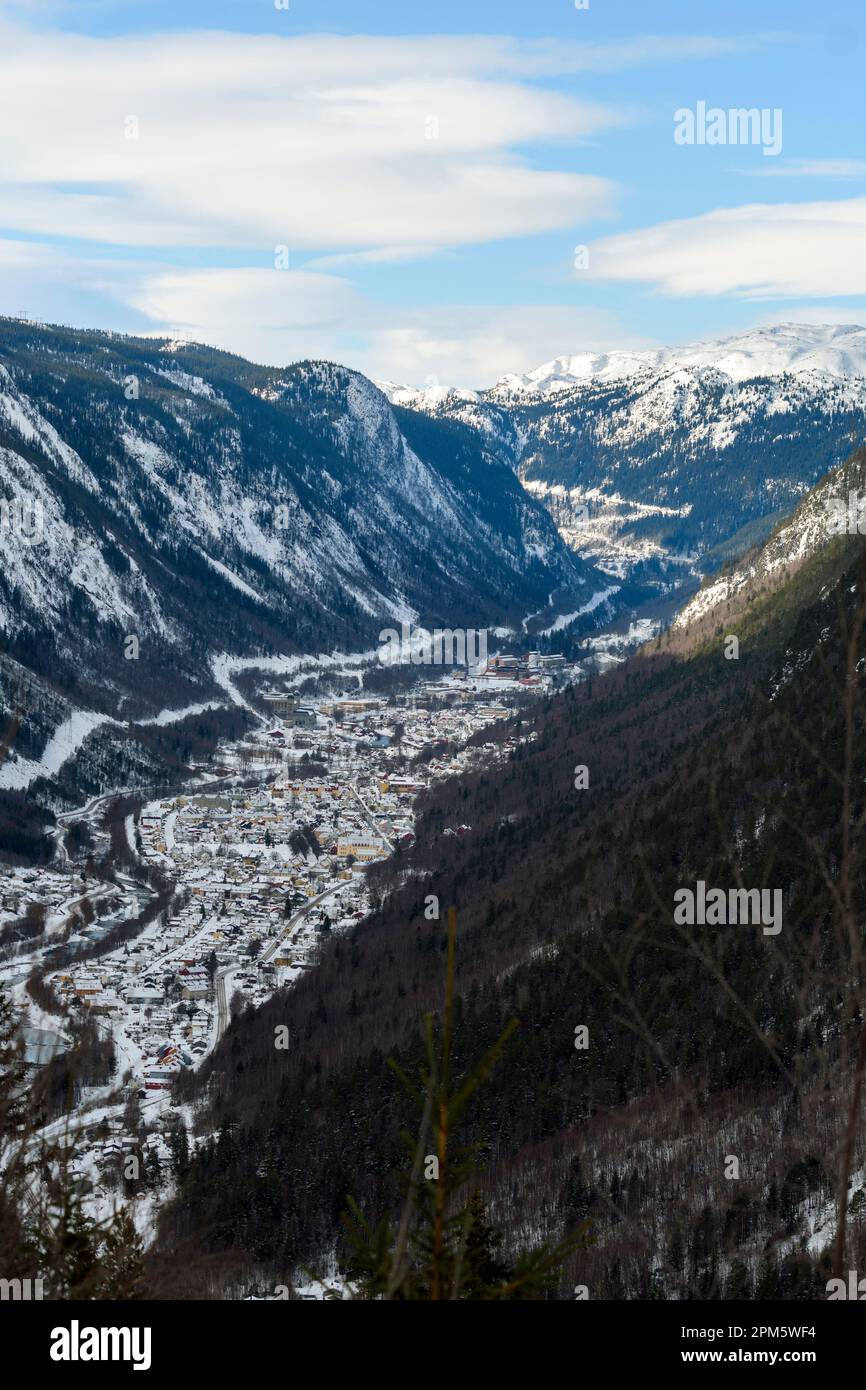 The city of Rjukan in Vestfjord-valley (Vestfold and Telemark), Norway ...