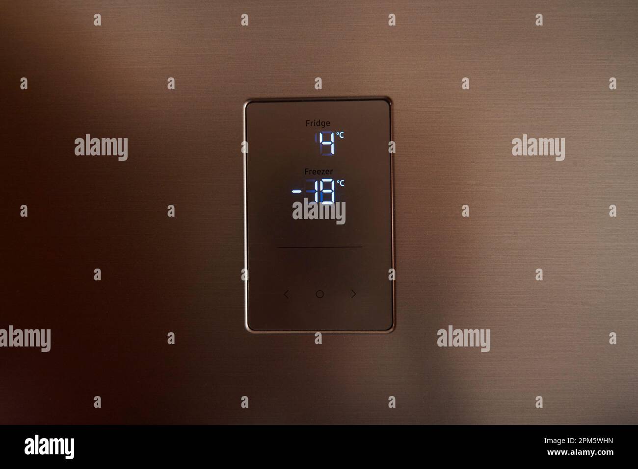 Close-up of the front temperature panel of a gray fridge Stock Photo ...