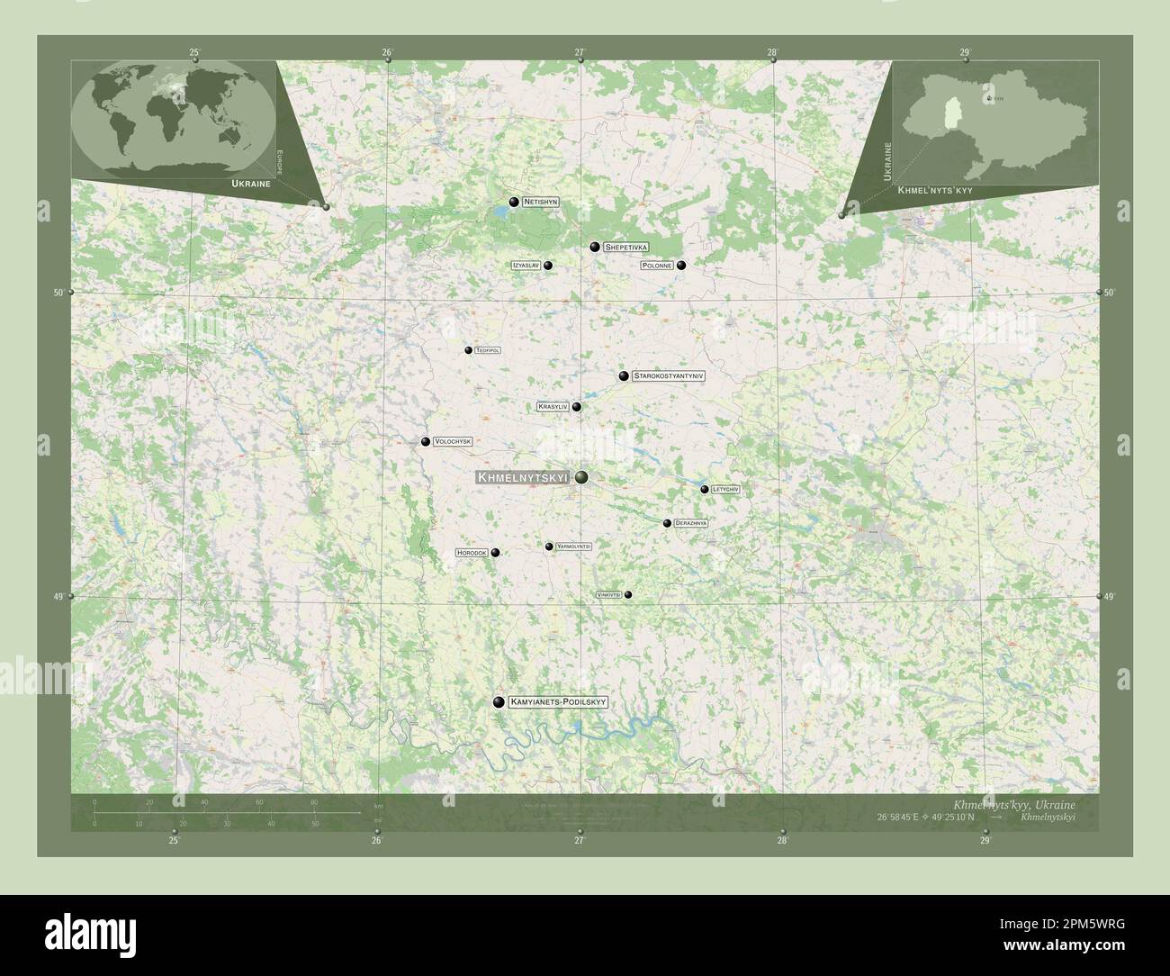 Khmel'nyts'kyy, region of Ukraine. Open Street Map. Locations and names ...
