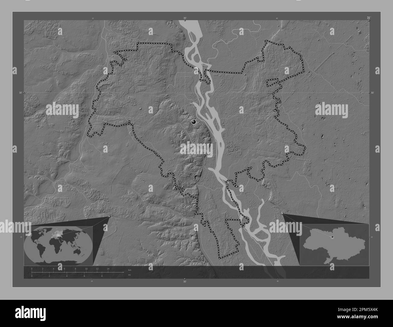 Kiev City, independent city of Ukraine. Bilevel elevation map with ...