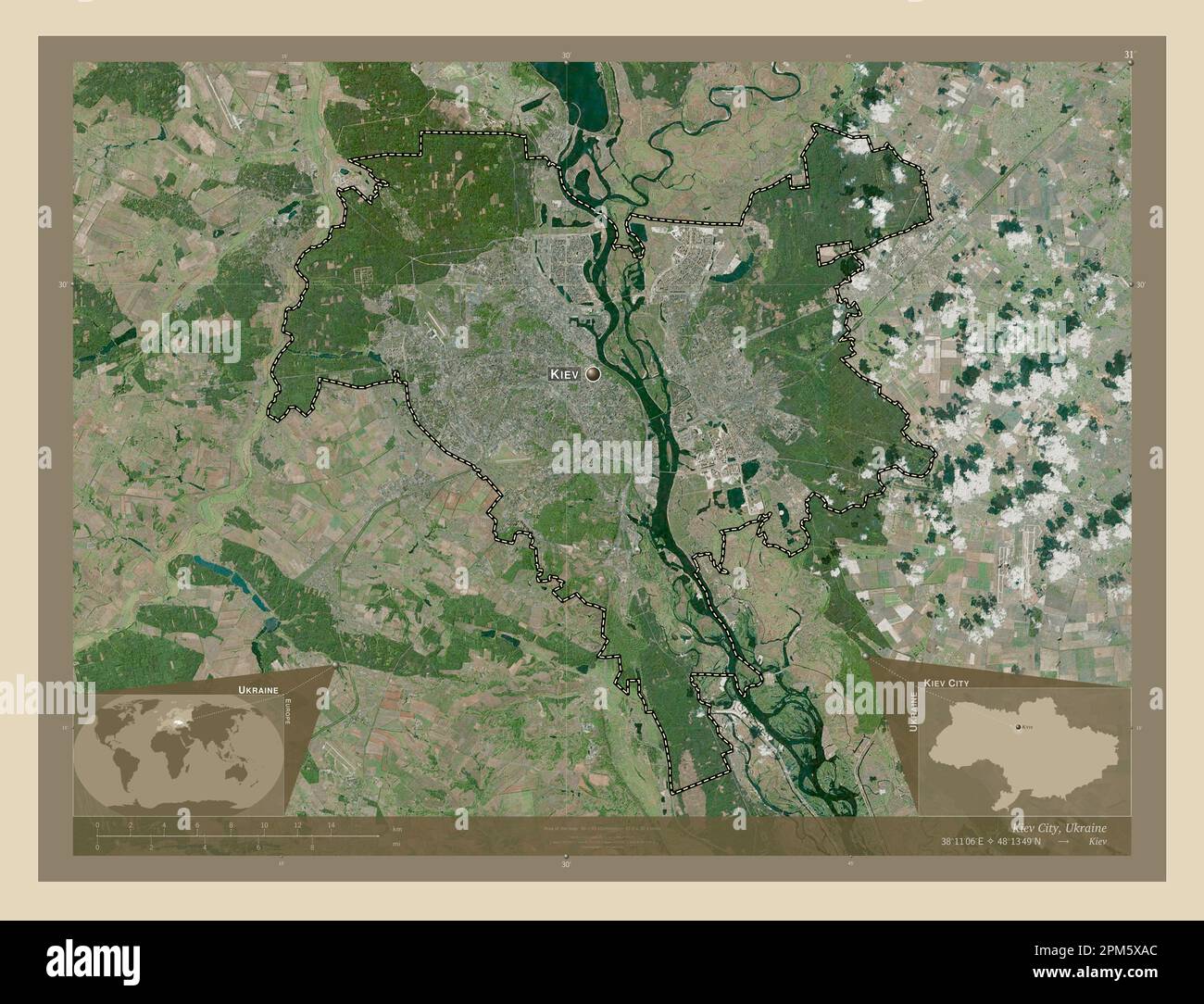 Kiev City, independent city of Ukraine. High resolution satellite map ...