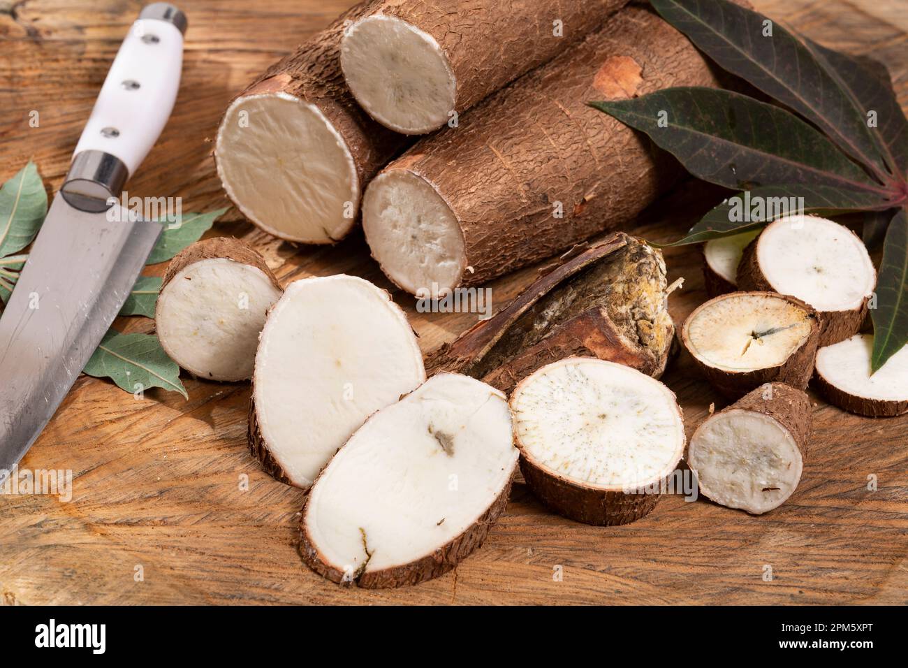 Fresh Organic Cassava Root - Manioc Esculenta; On Wooden Background ...