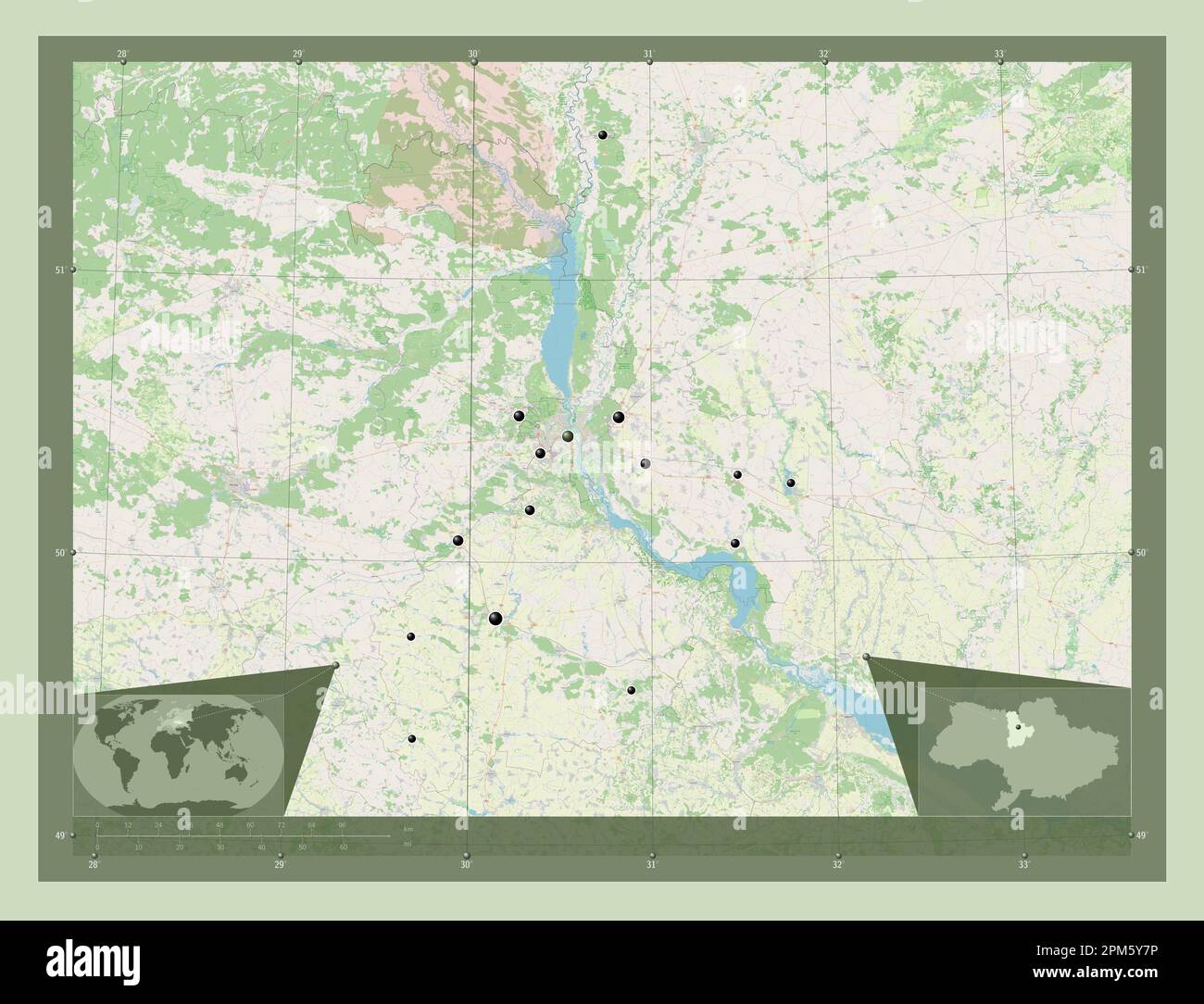 Kiev, region of Ukraine. Open Street Map. Locations of major cities of ...