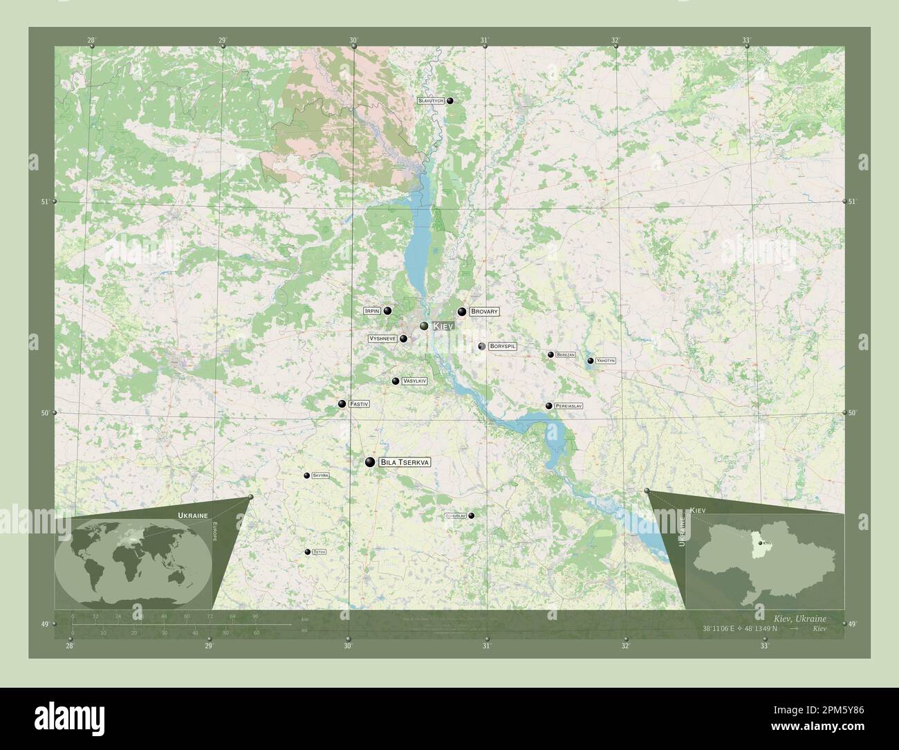 Kiev, region of Ukraine. Open Street Map. Locations and names of major ...