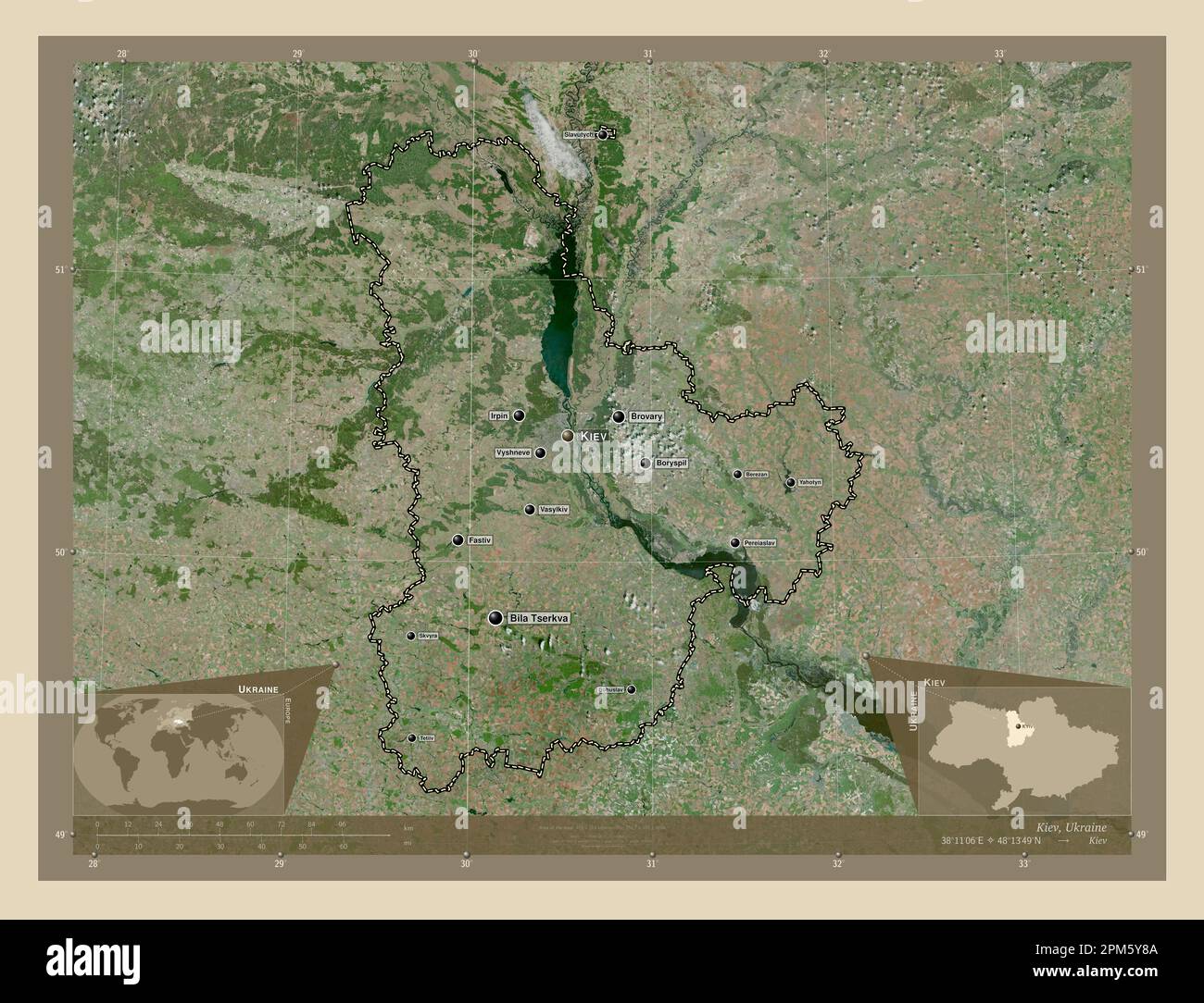 Kiev, region of Ukraine. High resolution satellite map. Locations and ...