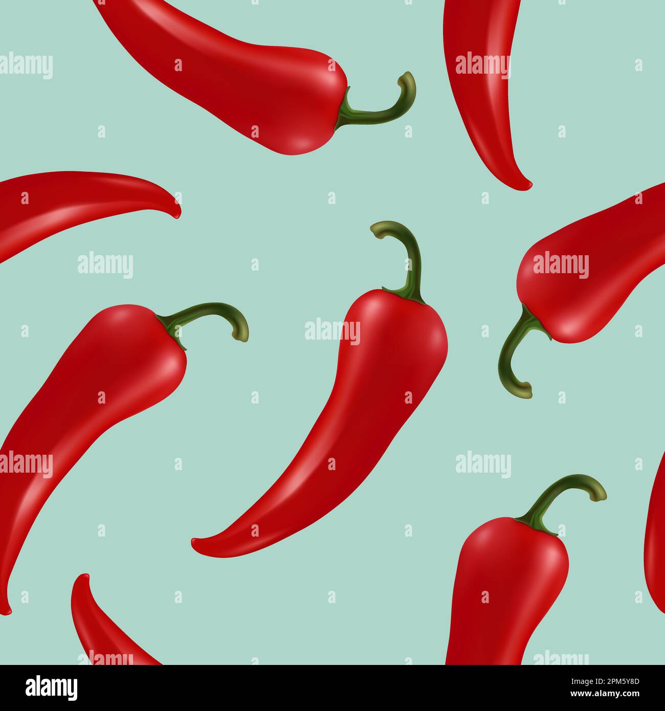 Vector Seamless Pattern with 3d Realistic Red Hot Chilli Pepper on Blue ...