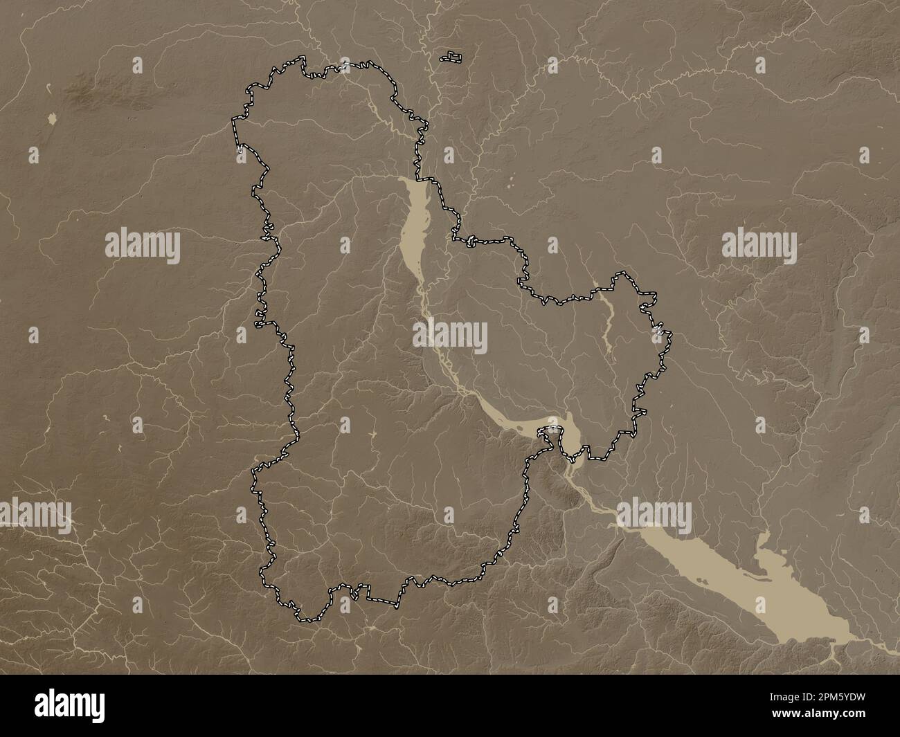 Kiev, region of Ukraine. Elevation map colored in sepia tones with ...
