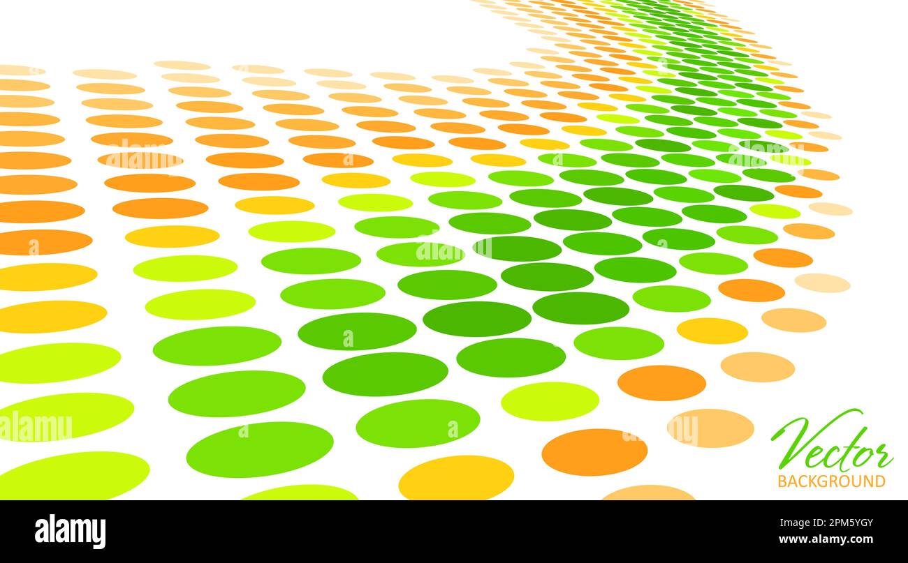 Abstract dotted background with halftone green and orange perspective ...