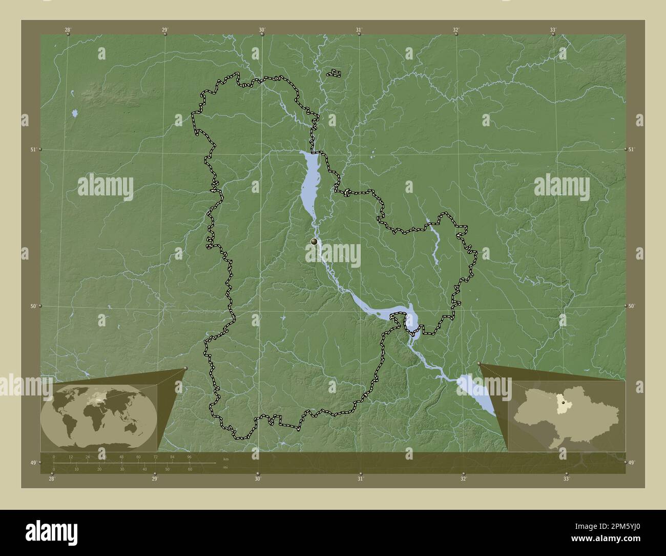 Kiev, region of Ukraine. Elevation map colored in wiki style with lakes ...
