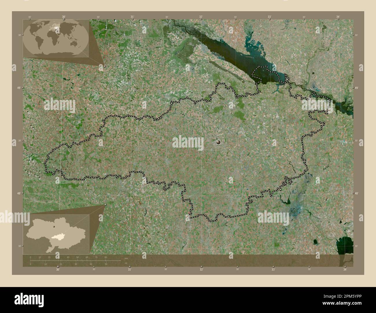 Kirovohrad, region of Ukraine. High resolution satellite map. Corner ...