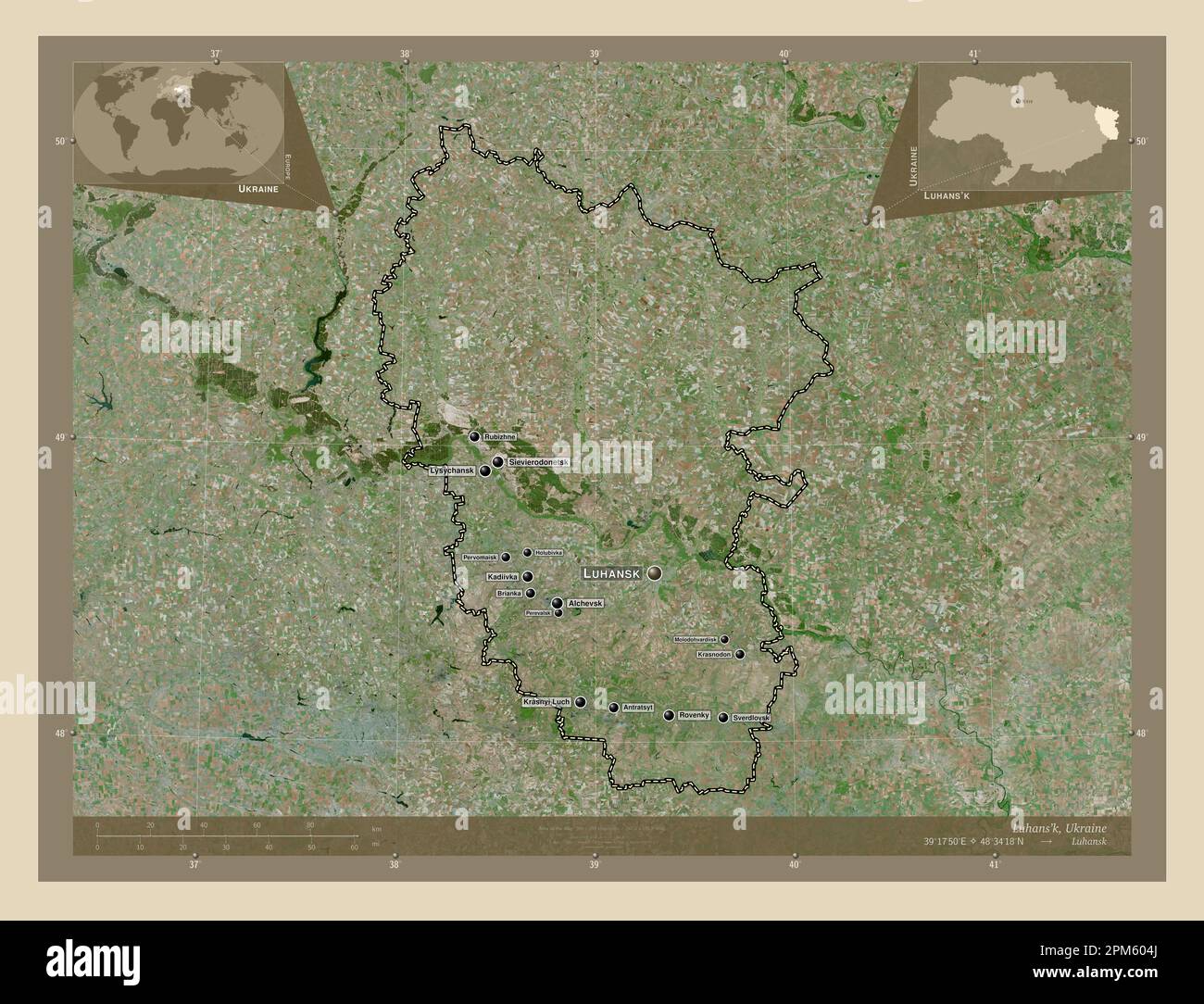 Luhans'k, region of Ukraine. High resolution satellite map. Locations ...