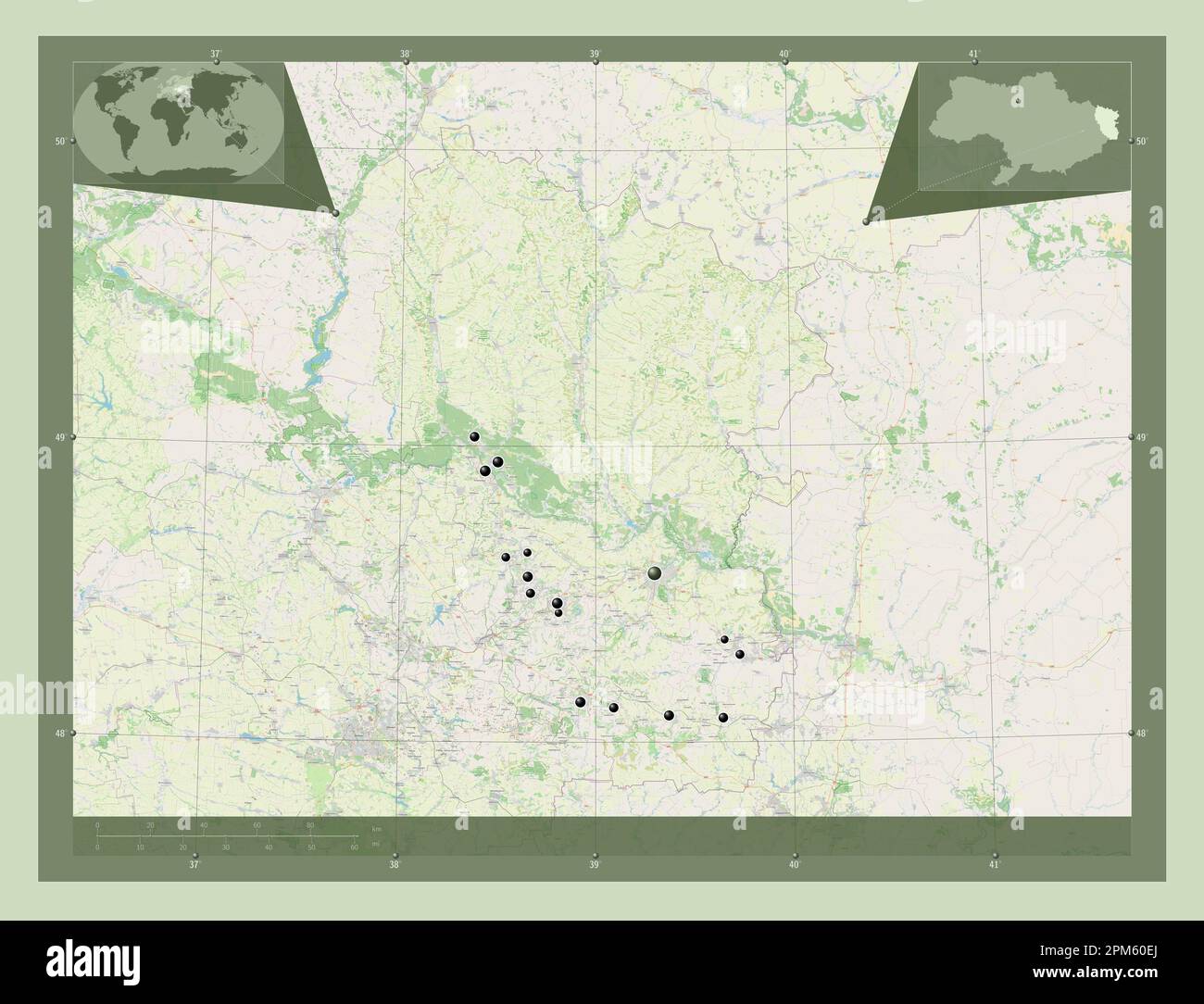 Luhans'k, region of Ukraine. Open Street Map. Locations of major cities ...