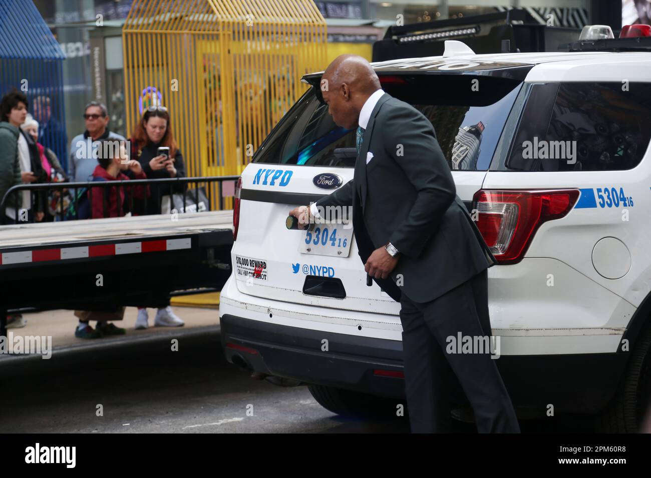 NEW YORK, NY - April 11: New York City Mayor Eric Adams joins New York City Police Commissioner ...