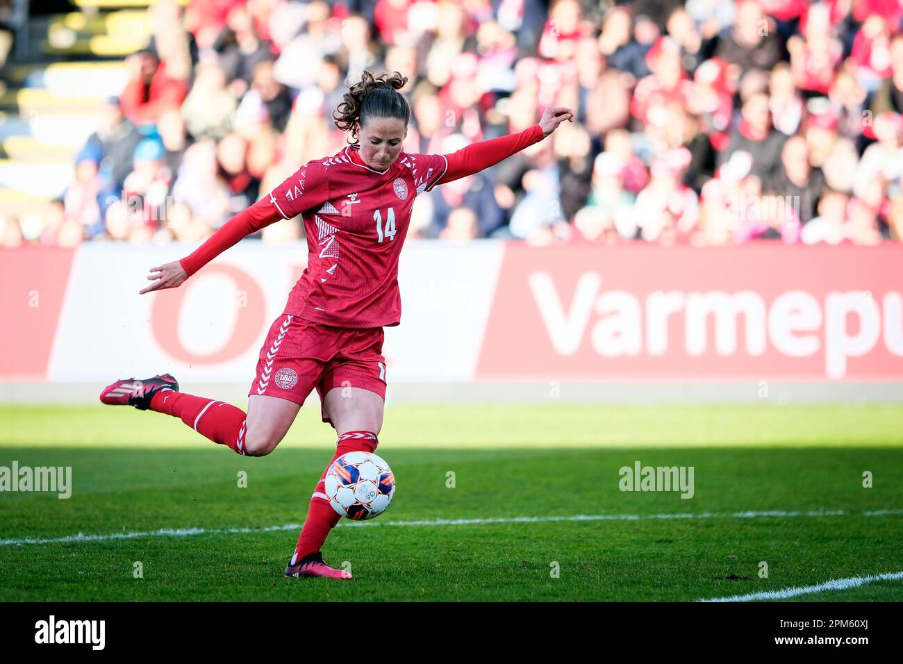 Odense, Denmark. 11th Apr, 2023. Nicoline Sorensen (14) of Denmark seen ...