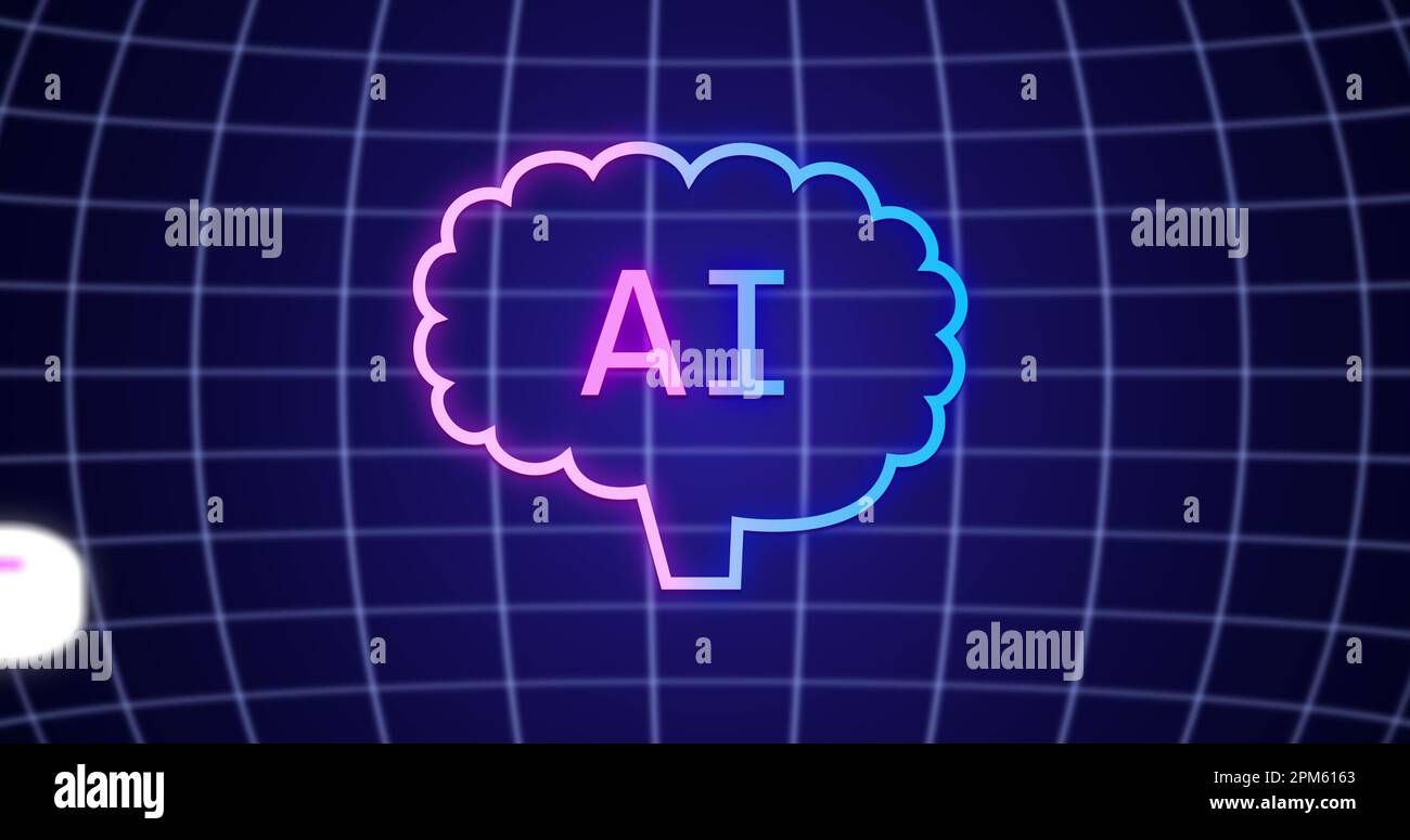 Composition of ai text in speech bubble over grid on blue background ...