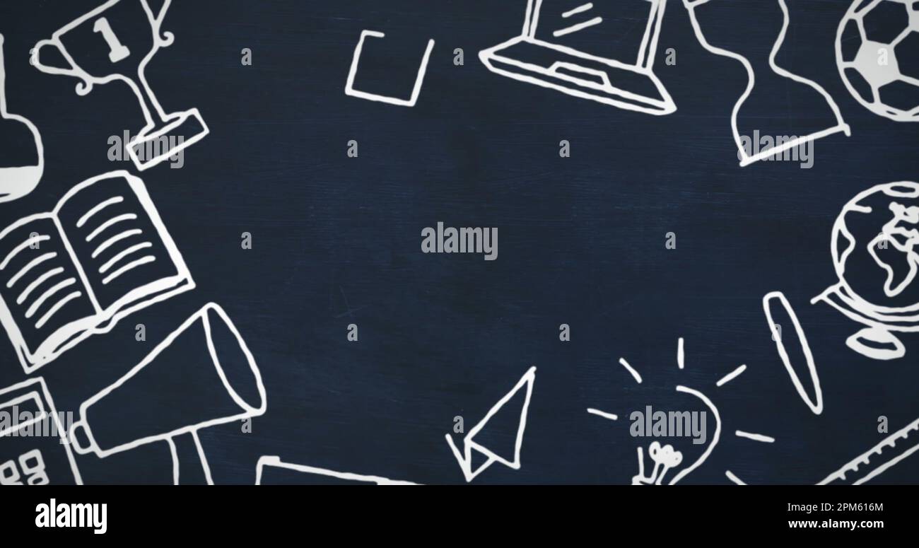 Animation of school items drawings over board with copy space Stock ...