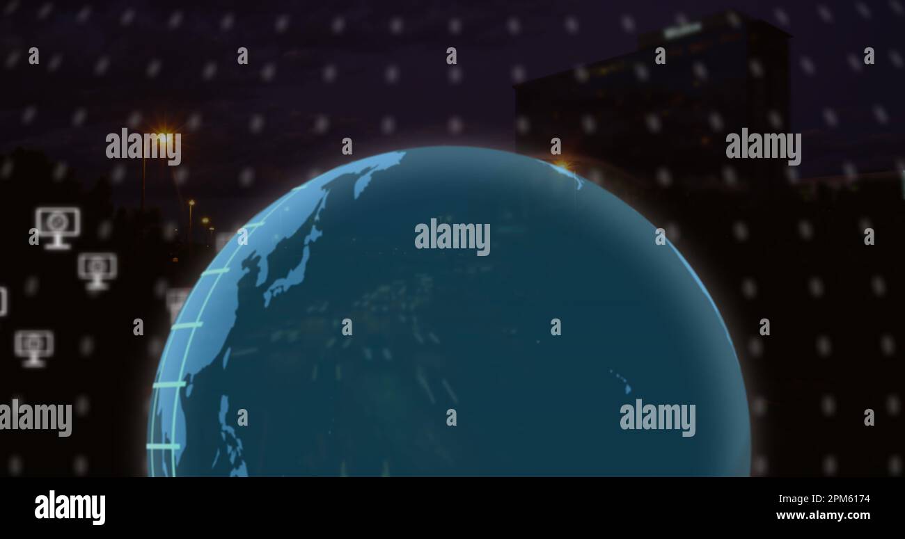 Image of network of screen icons with globes over globe Stock Photo - Alamy