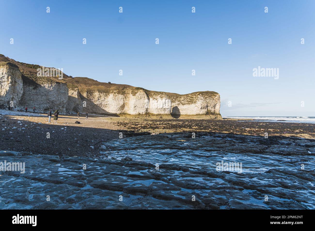 Wave cut platform and chalk cliffs of Flamborough Head on the North Sea ...