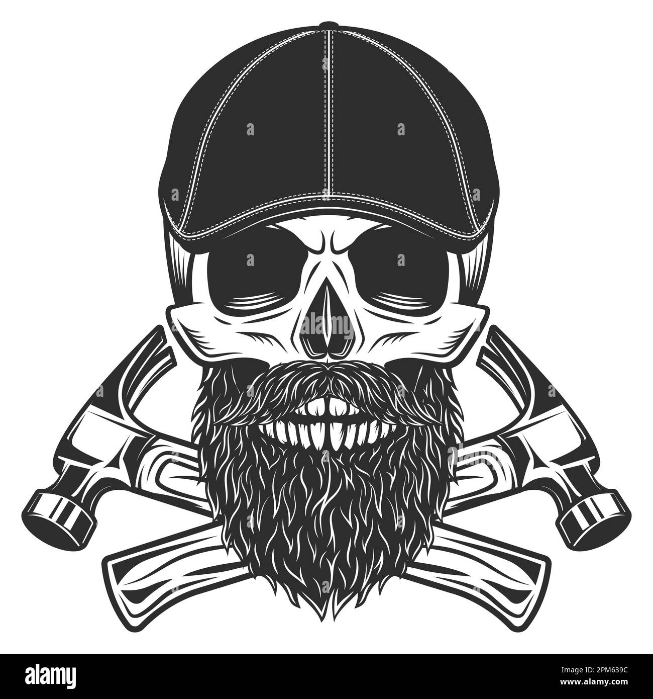Skull with beard and mustache in gangster gatsby tweed hat flat cap ...