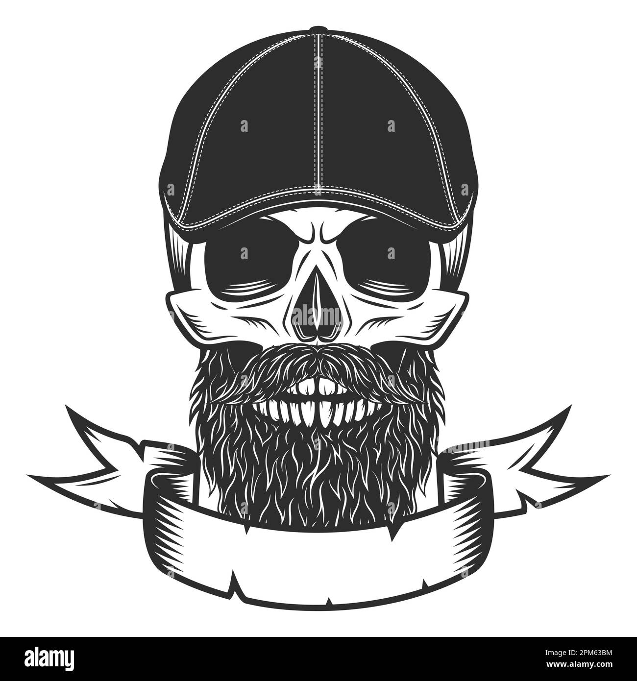 Skull with beard and mustache in gangster gatsby tweed hat flat cap ...