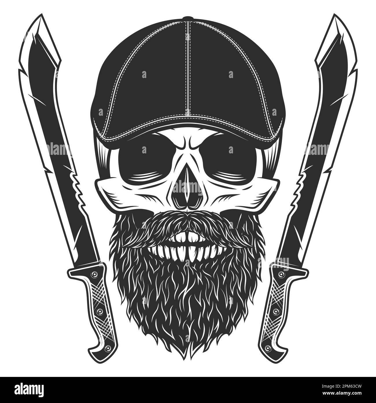 Skull with beard and mustache in gangster gatsby tweed hat flat cap ...