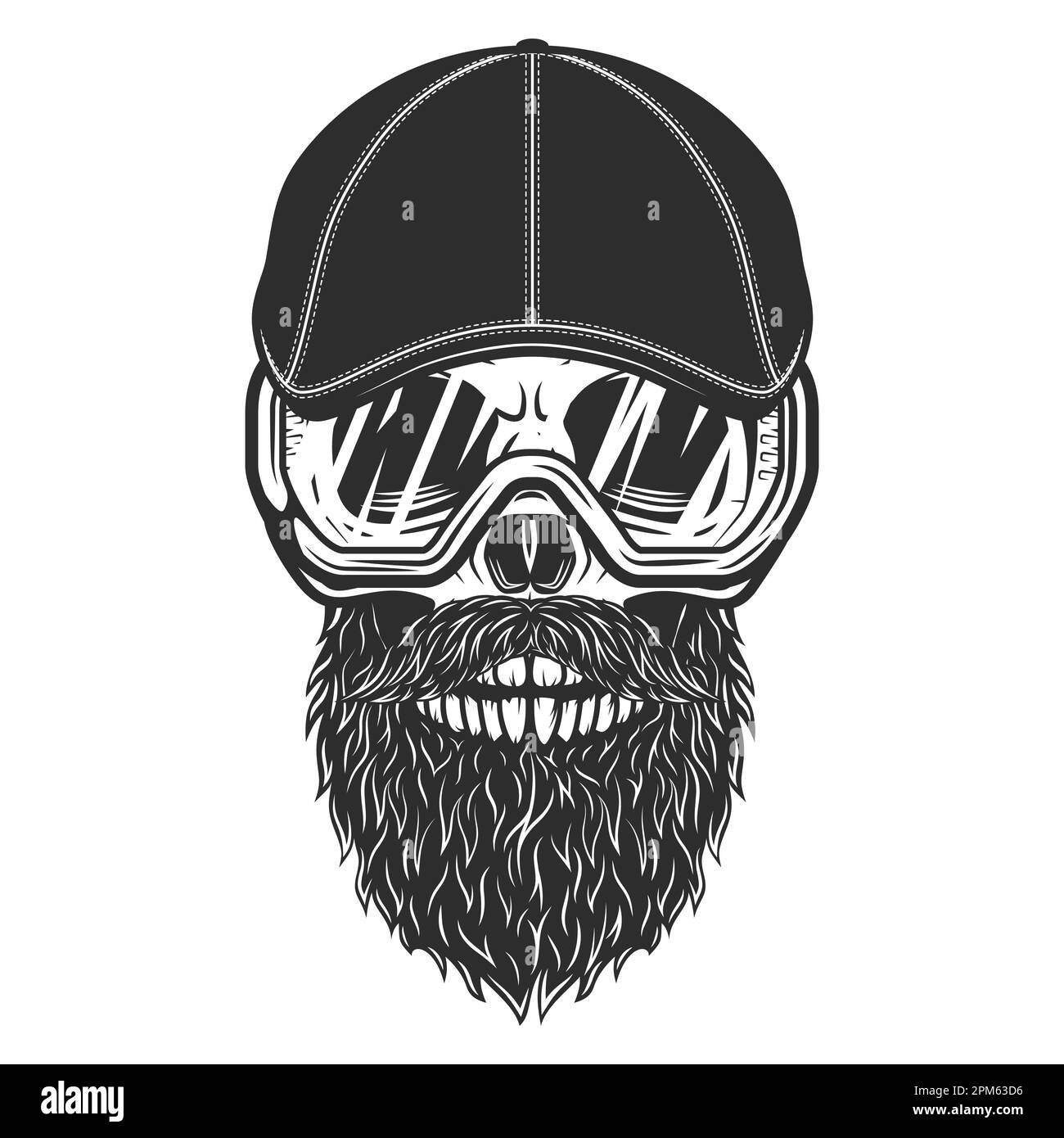 Skull with beard and mustache in gangster gatsby tweed hat flat cap and ...