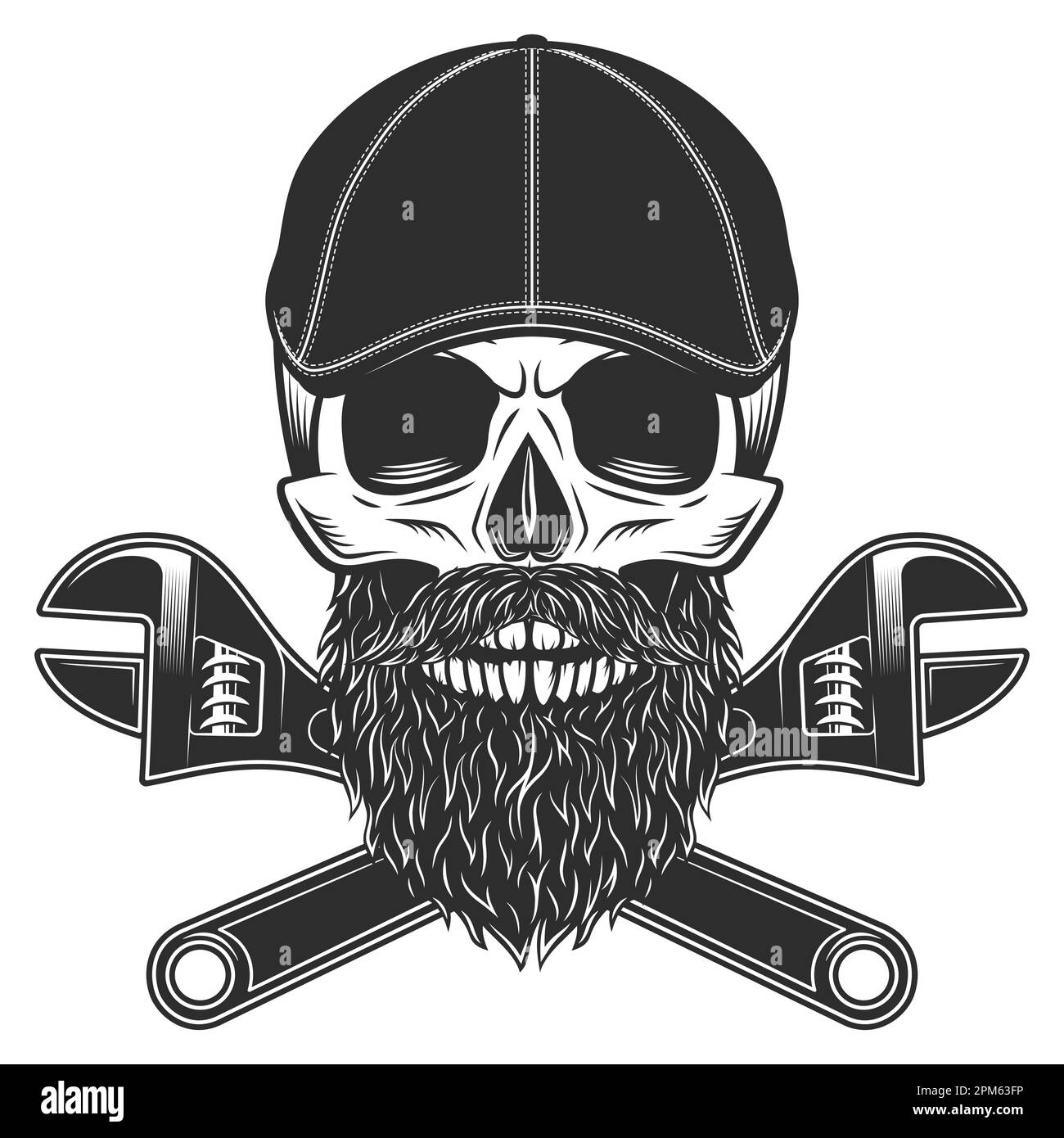 Skull with beard and mustache in gangster gatsby tweed hat flat cap ...