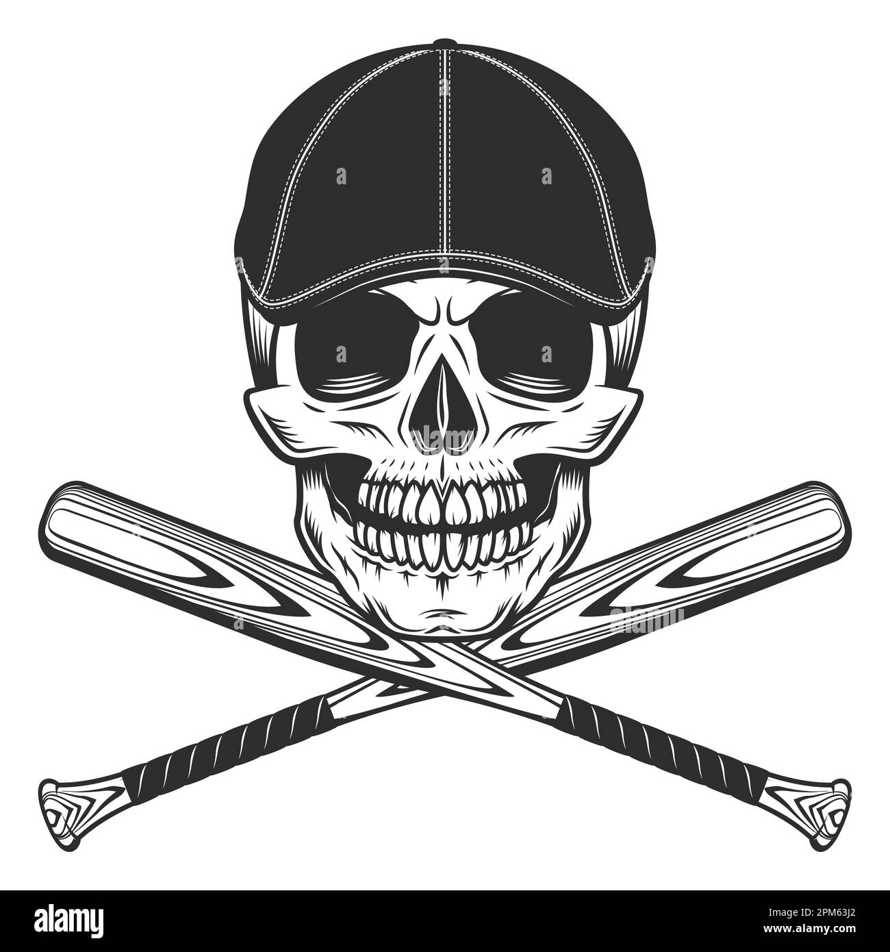 Skull in gangster gatsby tweed hat flat cap with baseball bat vector illustration Stock Photo ...