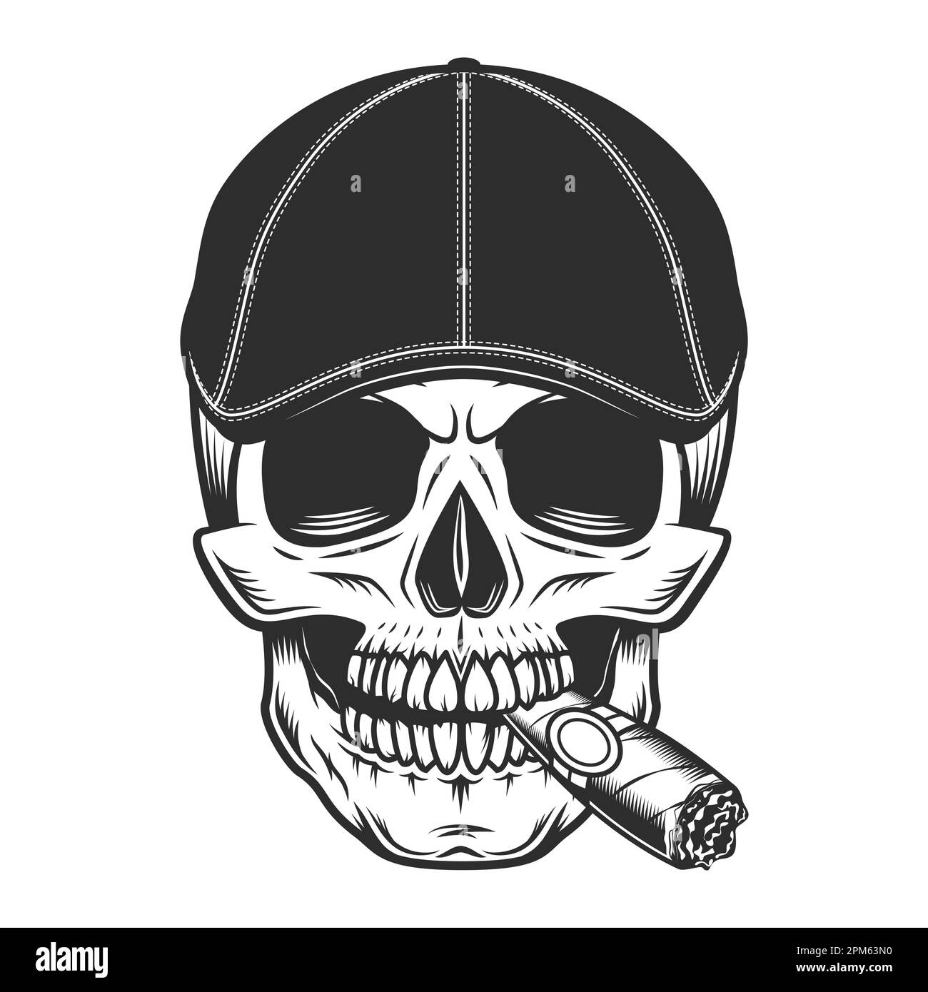 Skull smoking cigar or cigarette in gangster gatsby tweed hat flat cap ...