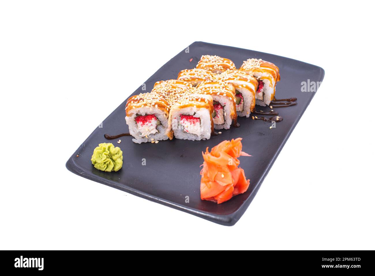 Japanese Cuisine - Sushi Roll with Shrimps and Conger, Avocado, Tobiko ...