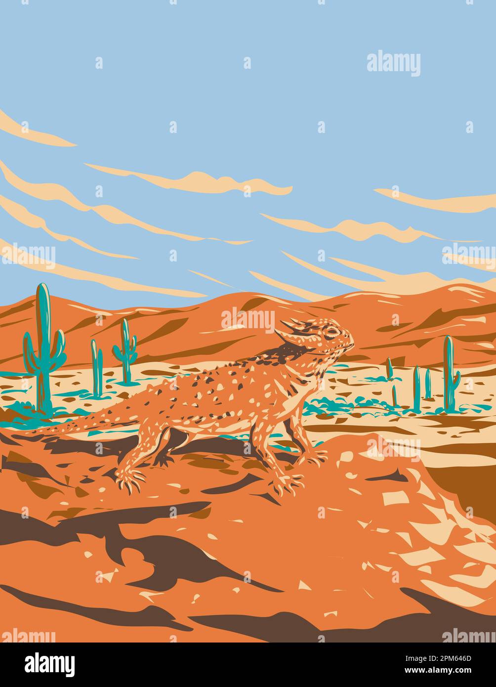 WPA poster art of a desert horned lizard in Saguaro National Park ...