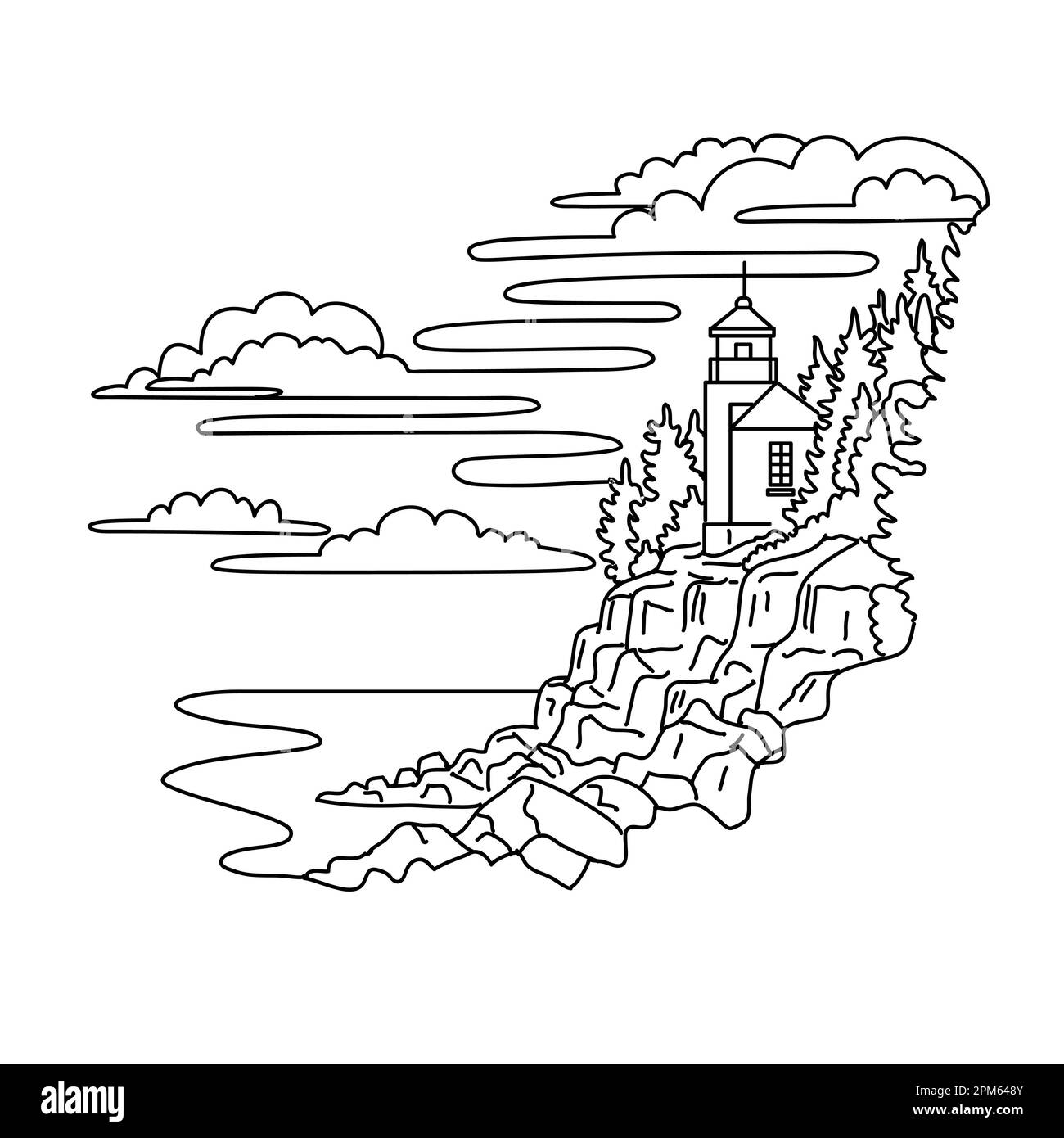 Mono line illustration of Bass Harbor Head Light lighthouse located ...