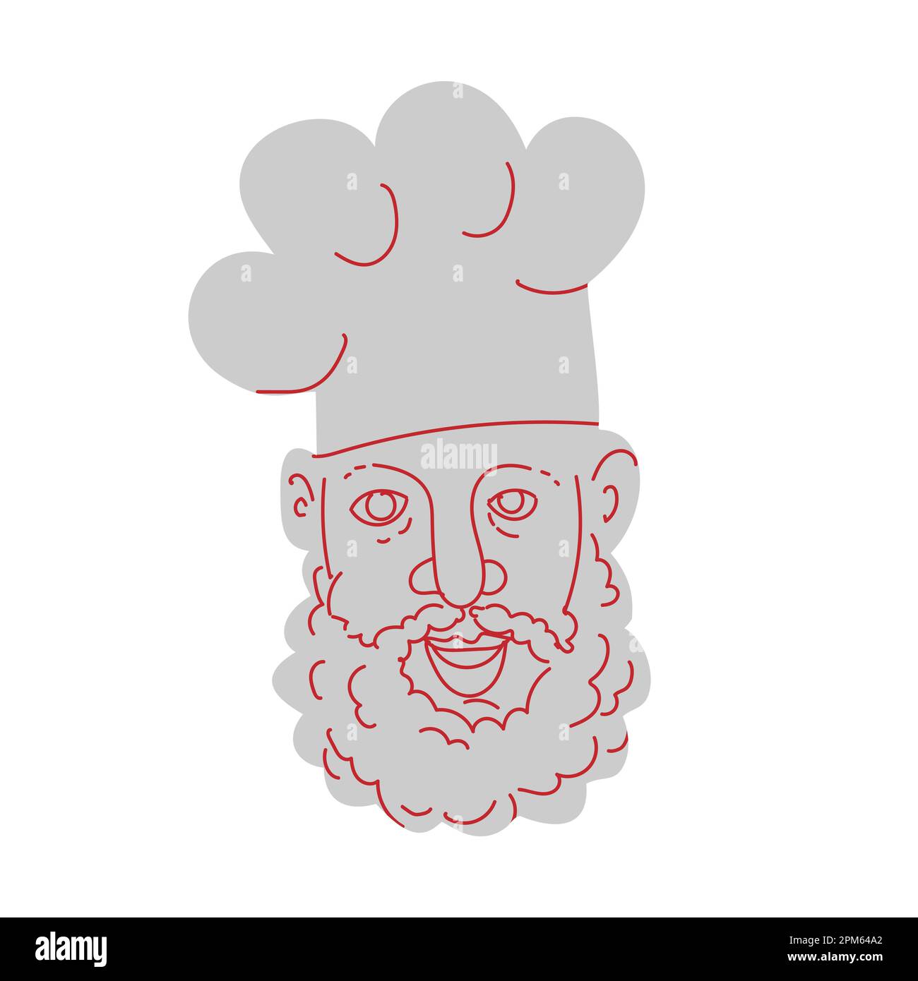 Mono line illustration of head of chef with beard wearing toque blanche ...