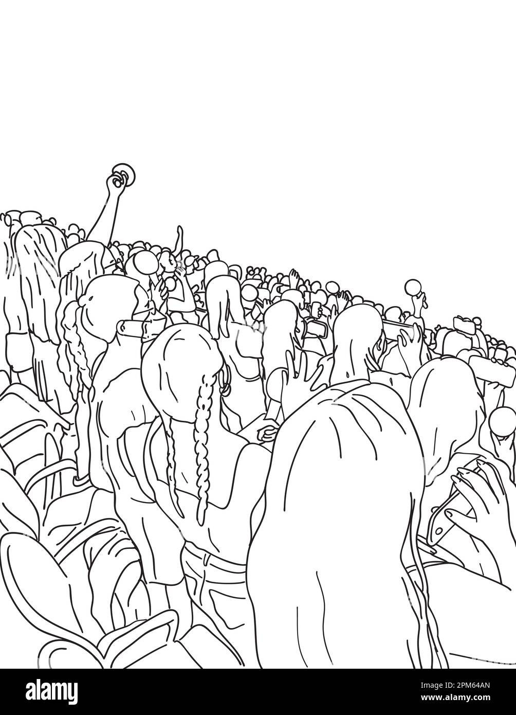Mono line illustration of a crowd of people in an event watching a ...