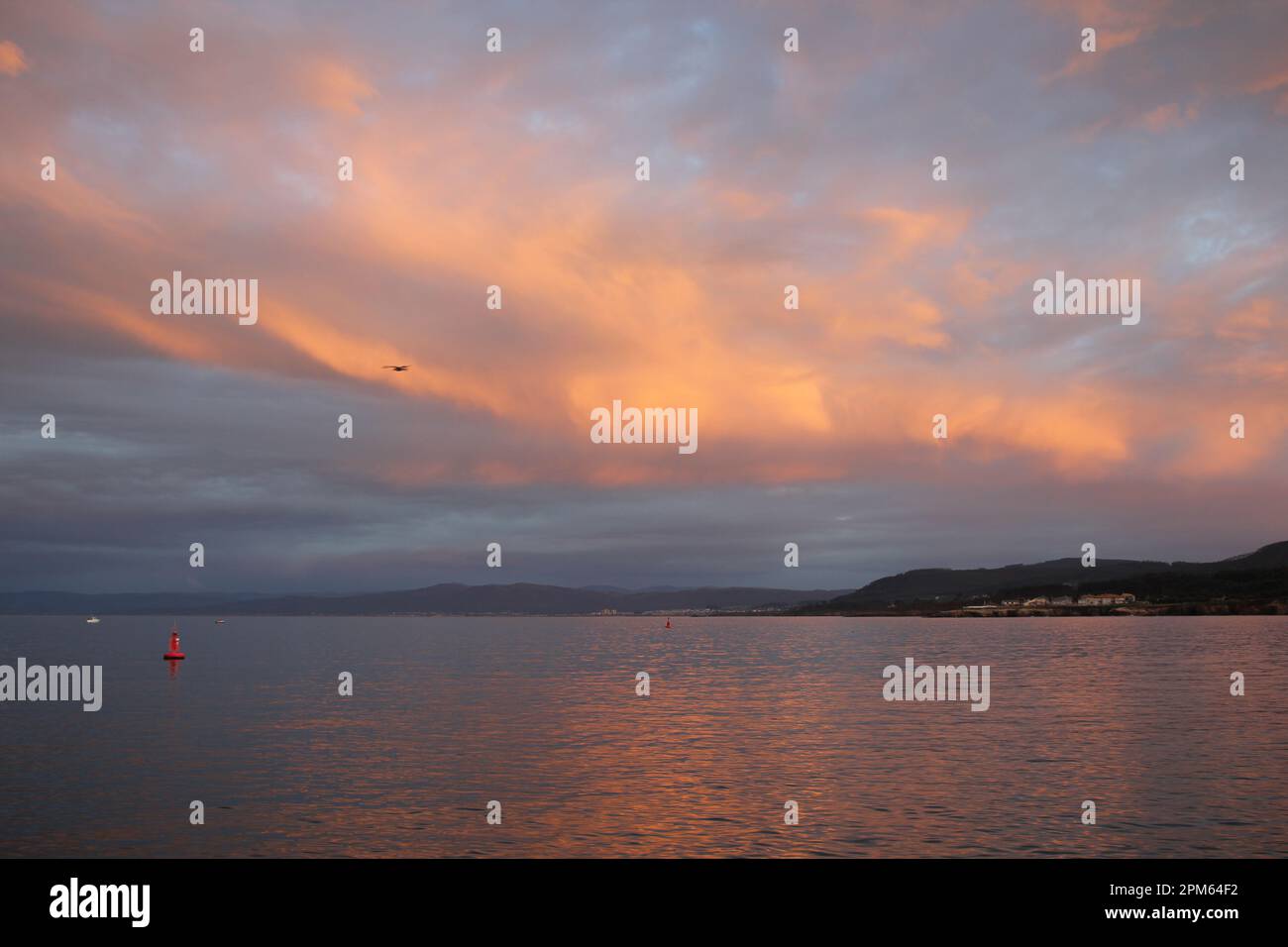 orange colour in sunset over the Cantabrian sea in Burela, Spain Stock ...
