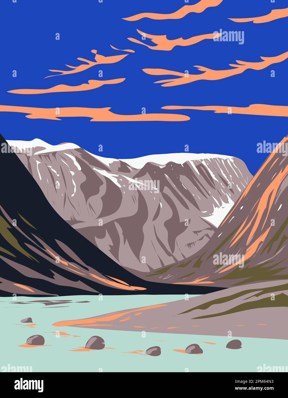 WPA poster art of Auyuittuq National Park with mouth of Weasel River ...