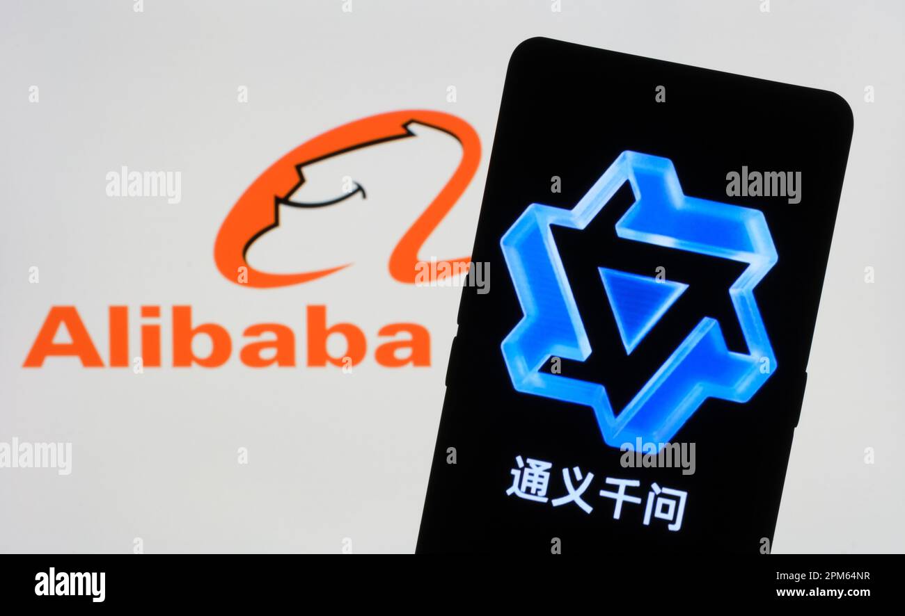 Tongyi Qianwen logo seen on smartphone screen. Tongyi Qianwen AI is ChatGPT-like model launched ...