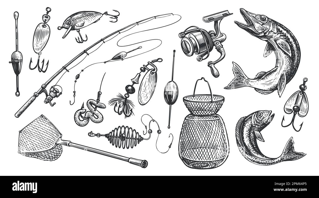 Equipment for fishing set. Fishing rod, floats and other devices for ...