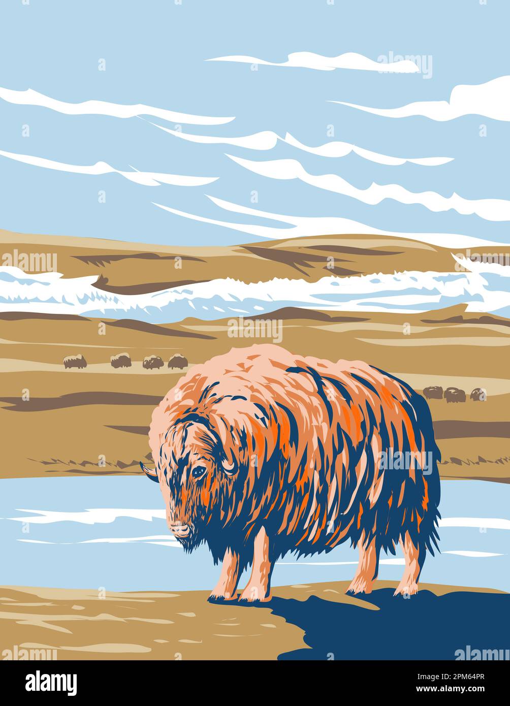 WPA poster art of Musk Ox at Aulavik National Park on Banks Island ...