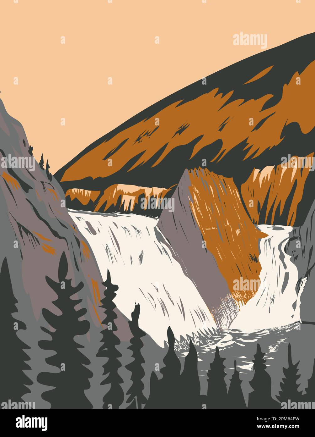 WPA poster art of Virginia Falls and Mason's Rock within Nahanni ...